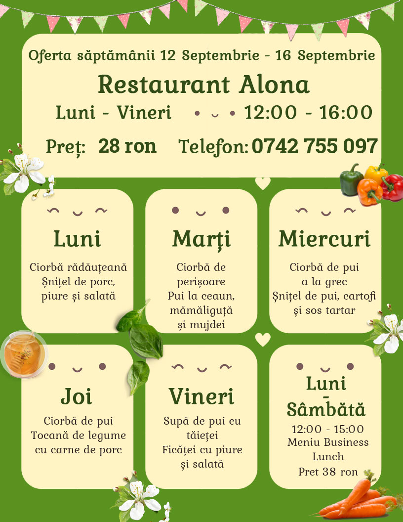 Meniul zilei • Alona Restaurant & Events • Organizare Evenimente • Bârlad